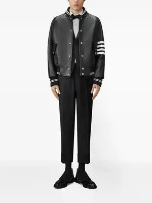 Thom Browne Raglan-sleeve Leather Jacket With 4-bar Stripe - Black
