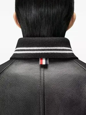 Thom Browne Raglan-sleeve Leather Jacket With 4-bar Stripe - Black