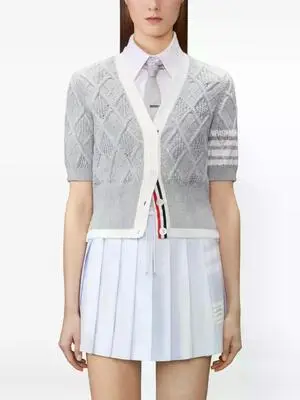 Thom Browne Argyle Pointelle Cardigan - Grey