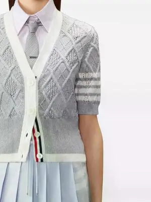 Thom Browne Argyle Pointelle Cardigan - Grey