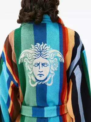 Versace Striped Cotton-terry Jacquard Bathrobe