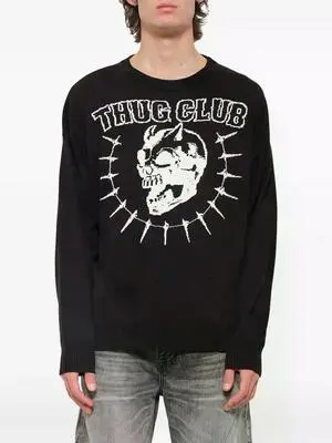 THUG CLUB Tc Riding Skull Knit Sweater