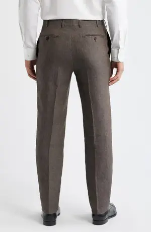 Canali Siena Regular Fit Flat Front Linen Suit Pants