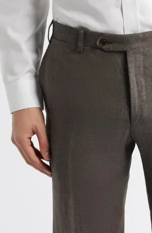 Canali Siena Regular Fit Flat Front Linen Suit Pants