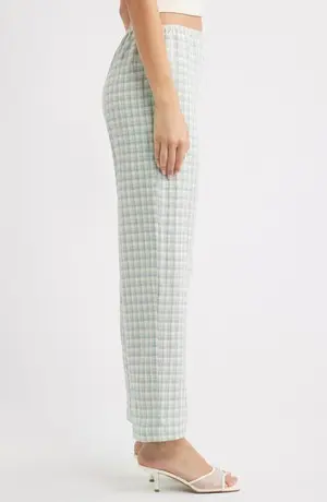 REFORMATION Lilah Check Print Wide Leg Linen Pants
