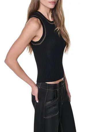 Dkny Contrast Stitch Ribbed Knit Tank