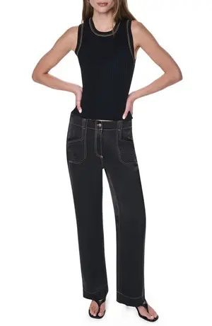 Dkny Contrast Stitch Ribbed Knit Tank