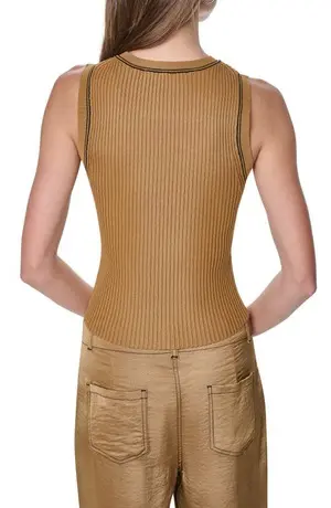 Dkny Contrast Stitch Ribbed Knit Tank - Dune