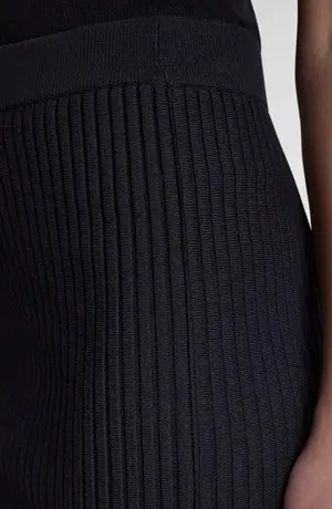 Dkny Fringe Rib Midi Skirt - Black
