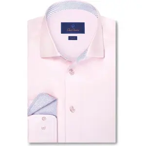 David Donahue Trim Fit Cotton Twill Dress Shirt - Pink