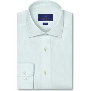 David Donahue Herringbone Linen Dress Shirt - Mint
