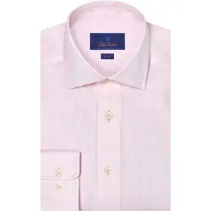 David Donahue Trim Fit Herringbone Linen Dress Shirt - Pink