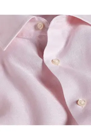 David Donahue Trim Fit Linen Herringbone Dress Shirt