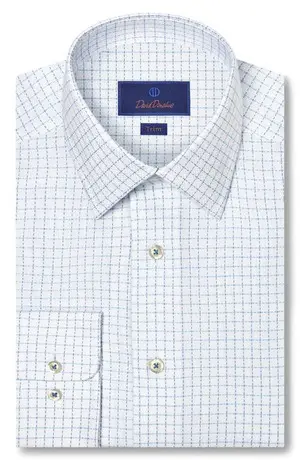 David Donahue Trim Fit Dobby Check Cotton Dress Shirt - White/blue
