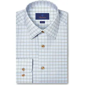 David Donahue Trim Fit Dobby Check Cotton Dress Shirt - Sky/dune