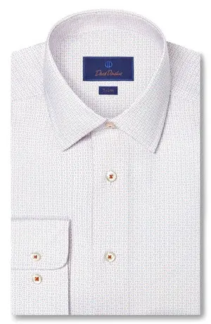 David Donahue Trim Fit Geometric Cotton Dress Shirt - White/orange