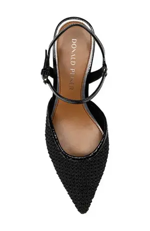 DONALD PLINER Ankle Strap Pointed Toe Kitten Heel Pump - Black