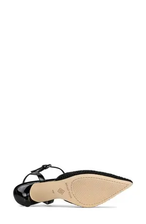 DONALD PLINER Ankle Strap Pointed Toe Kitten Heel Pump - Black