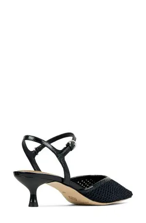 DONALD PLINER Ankle Strap Pointed Toe Kitten Heel Pump - Navy