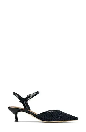 DONALD PLINER Ankle Strap Pointed Toe Kitten Heel Pump - Navy