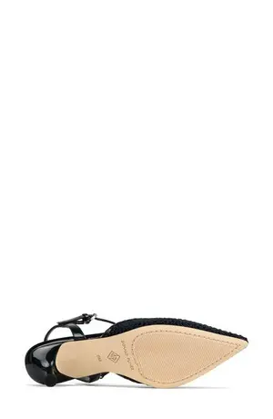 DONALD PLINER Ankle Strap Pointed Toe Kitten Heel Pump - Navy