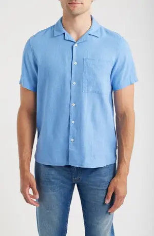 !SOLID Allan Solid Linen Blend Camp Shirt - Blue Bonnet