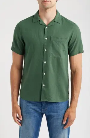 !SOLID Allan Solid Linen Blend Camp Shirt - Cilantro