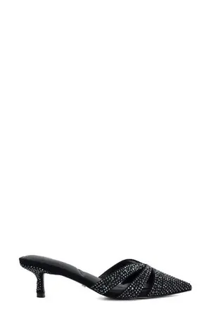 Dune London Calla Crystal Embellished Pointed Toe Kitten Heel Mule - Black
