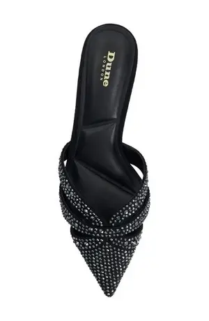Dune London Calla Crystal Embellished Pointed Toe Kitten Heel Mule - Black