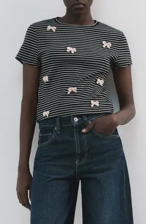Mango Striped T-shirt With Bow Embellishments