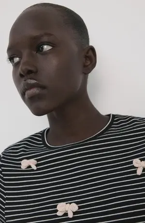 Mango Striped T-shirt With Bow Embellishments