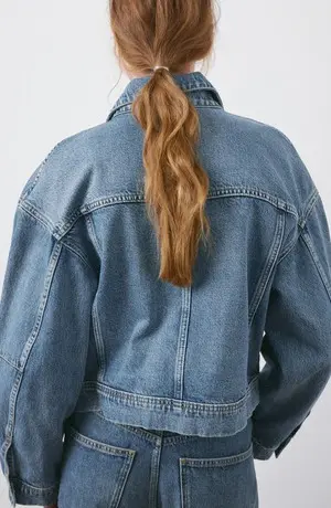 Mango Oversize Cropped Denim Jacket With Spread Collar