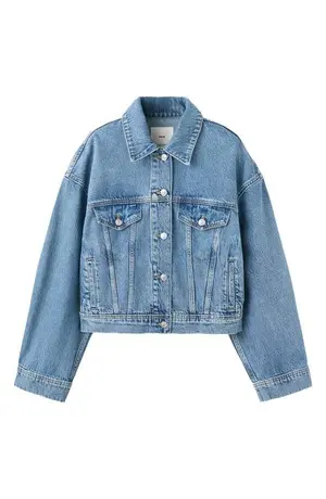 Mango Oversize Cropped Denim Jacket With Spread Collar
