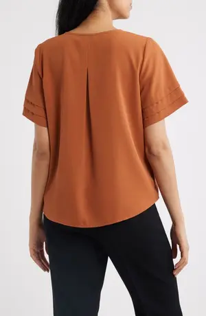 Anne Klein Pleated Split Neck Top