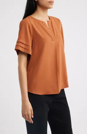 Anne Klein Pleated Split Neck Top