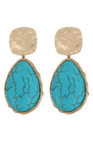 PANACEA Teardrop Earrings With And Hammered Detail - Turquoise