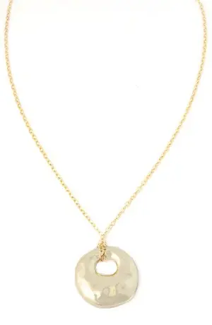 PANACEA Hammered Long Circle Pendant Necklace - Gold