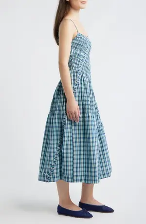 DAMSON MADDER Lyra Check Sleeveless Midi Dress