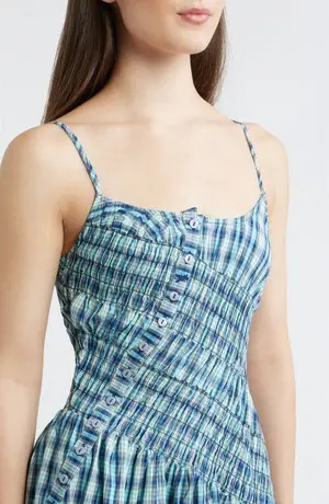 DAMSON MADDER Lyra Check Sleeveless Midi Dress