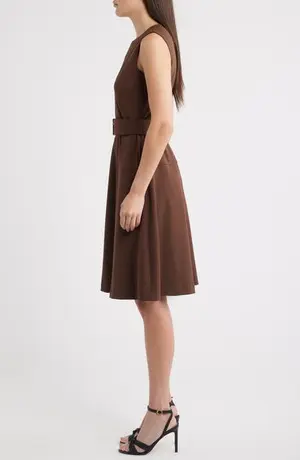 Anne Klein Jewel Neck Belted Dress - Molasses