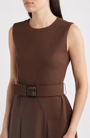 Anne Klein Jewel Neck Belted Dress - Molasses