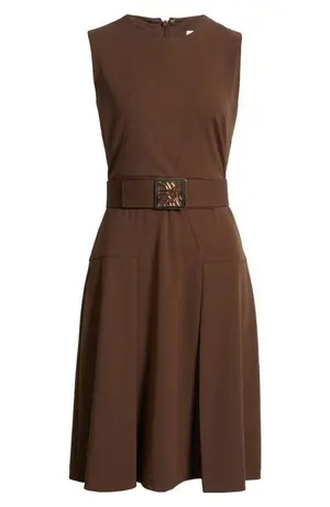 Anne Klein Jewel Neck Belted Dress - Molasses