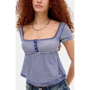 BDG URBAN OUTFITTERS Brittney Babydoll Top With Contrast Stitching