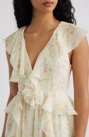 Lulus Bea Cascade Ruffle Midi Dress