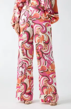 MARCIANO Carmen Print Straight Leg Pants - Brown