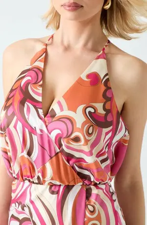 MARCIANO Sleeveless Halter Maxi Dress With Beaded Straps And Slit