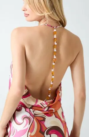MARCIANO Sleeveless Halter Maxi Dress With Beaded Straps And Slit