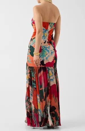 MARCIANO Roma Print Strapless Gown