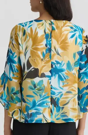 KASPER Floral Print Ruffle Sleeve Top