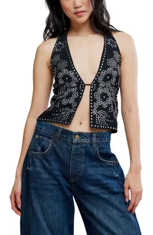 Free People Kenzie Embellished Crop Halter Top